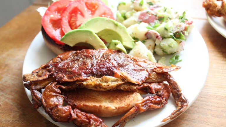 Recipe for soft-shell crab sandwiches with avocado and chipotle-lime mayo