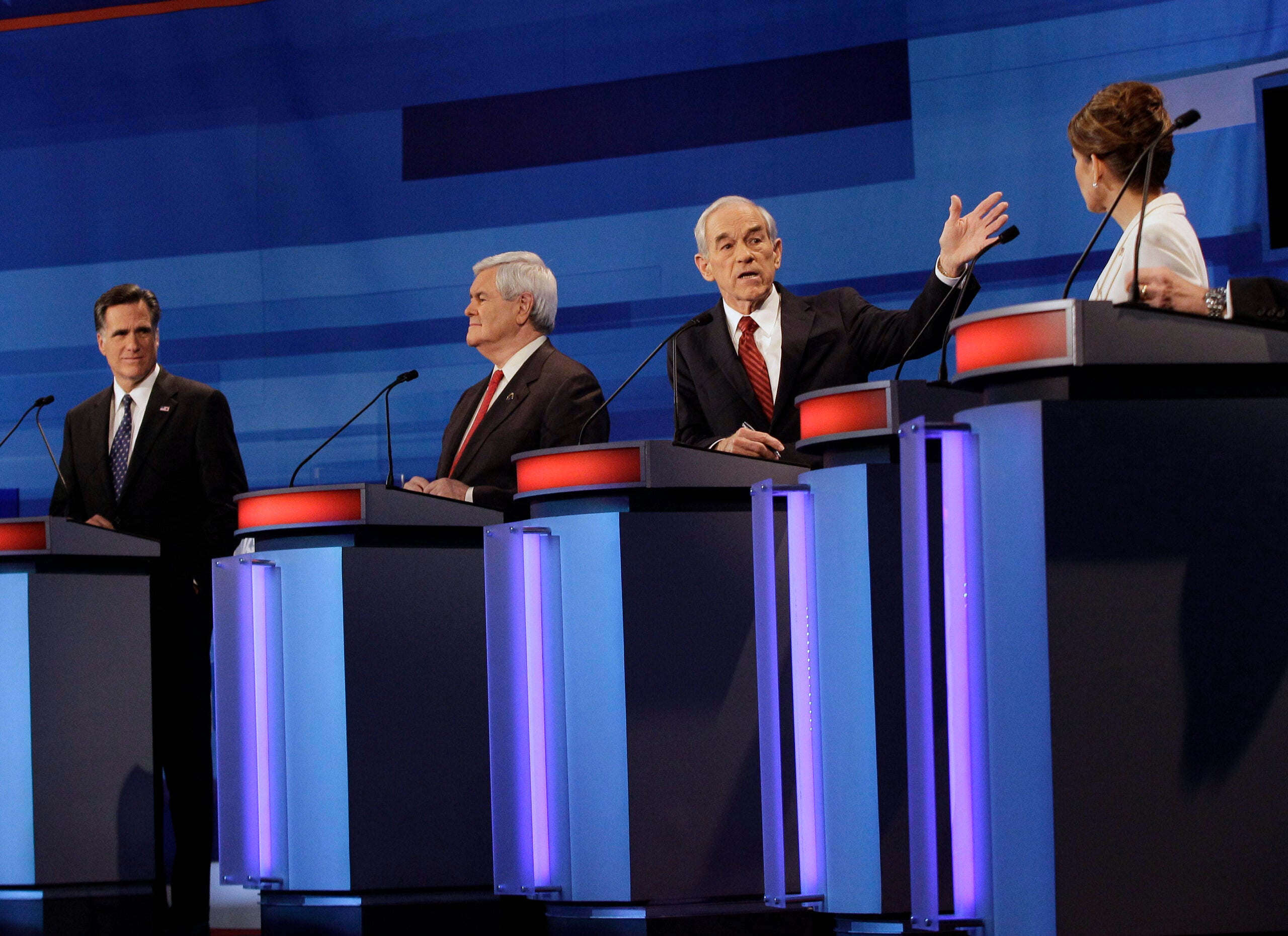Michele Bachmann, Ron Paul aim at Newt Gingrich in debate as Mitt ...