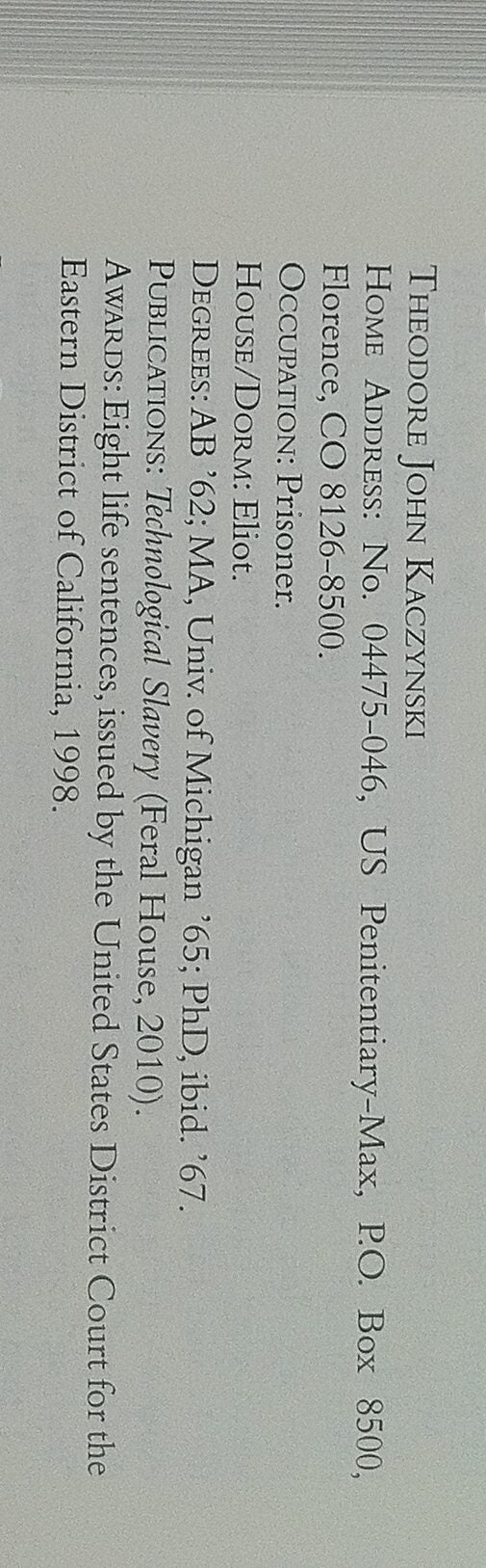 Ted Kaczynski, the Unabomber, lists himself in Harvard 1962 alumni ...