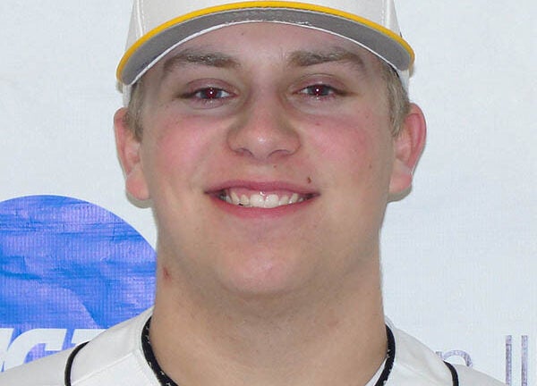 Medway’s Jake Mailman delivers at the plate for Wentworth baseball