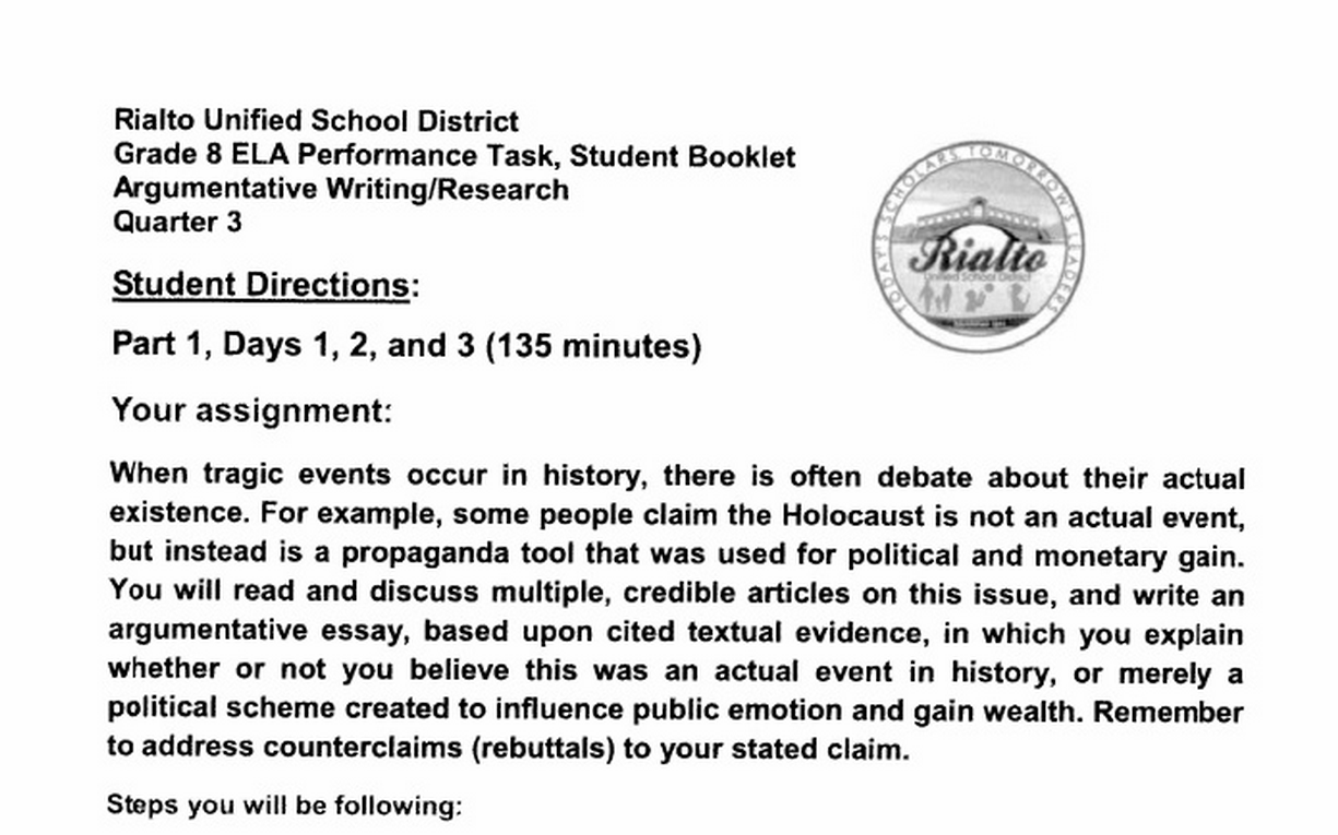 California School District Backs Off Assignment Questioning Holocaust