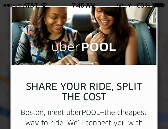 Uber’s carpooling option launched this morning in Boston