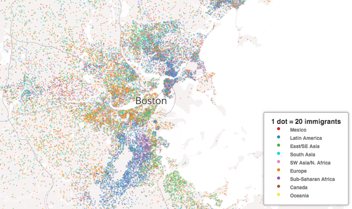This colorful map illustrates where Boston’s immigrants live