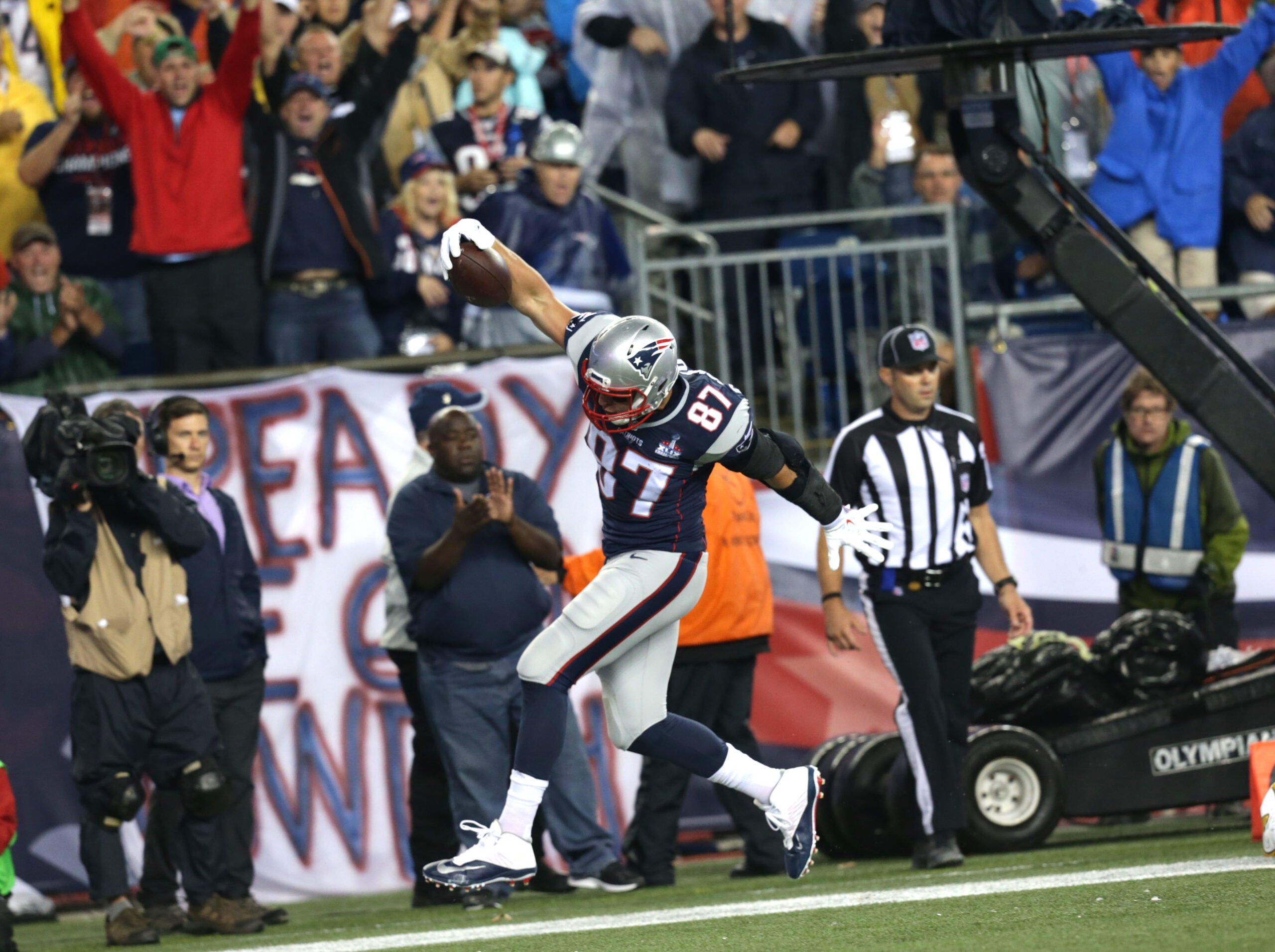 The Patriots’ first touchdown of the 2015 season ended with a Gronk Spike
