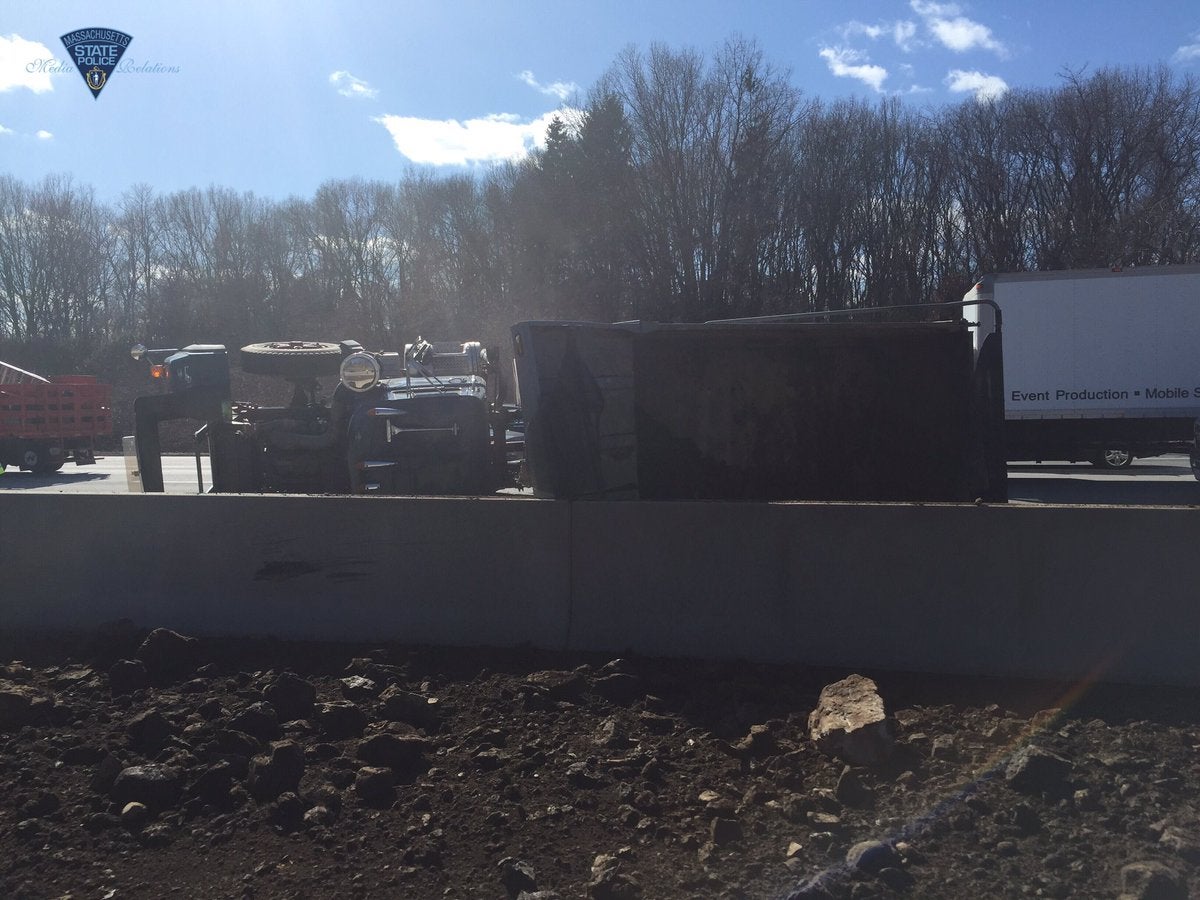 Lanes on Route 128 reopen after truck rollover