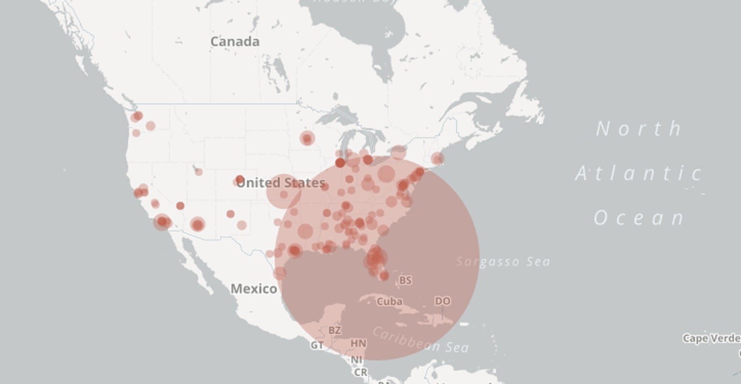 This map shows the scale of the Orlando shooting