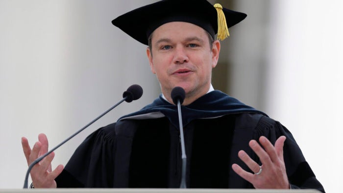 Matt Damon gave a highly charged MIT commencement speech