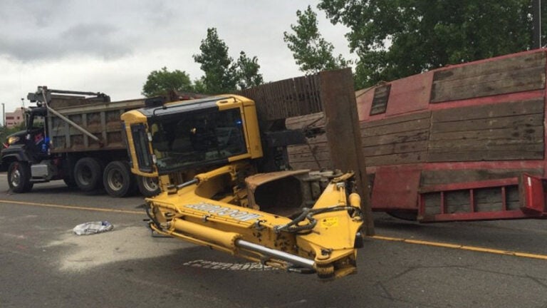 Construction equipment spills onto South Boston roadway