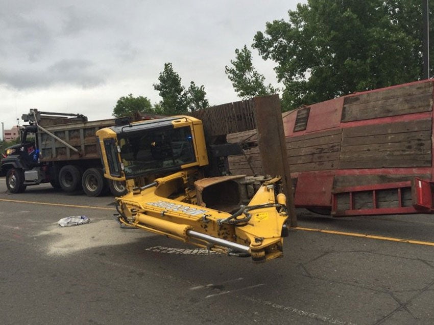 Construction equipment spills onto South Boston roadway