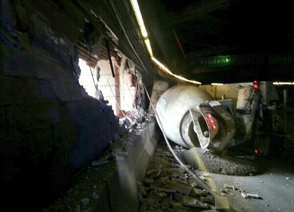 Concrete truck crashes through wall in Prudential Tunnel