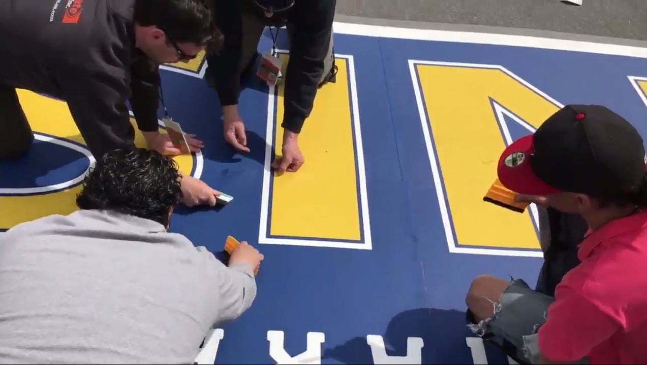 The Boston Marathon finish line is ready to go