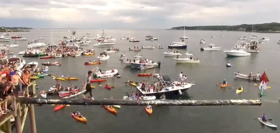 Watch: Gloucester's greasy pole contest looks as painful as ever