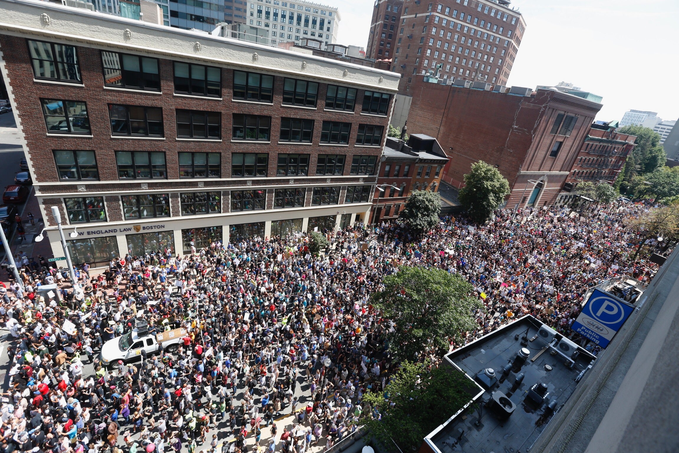 These aerial views show the size of the counter-protest crowds in Boston