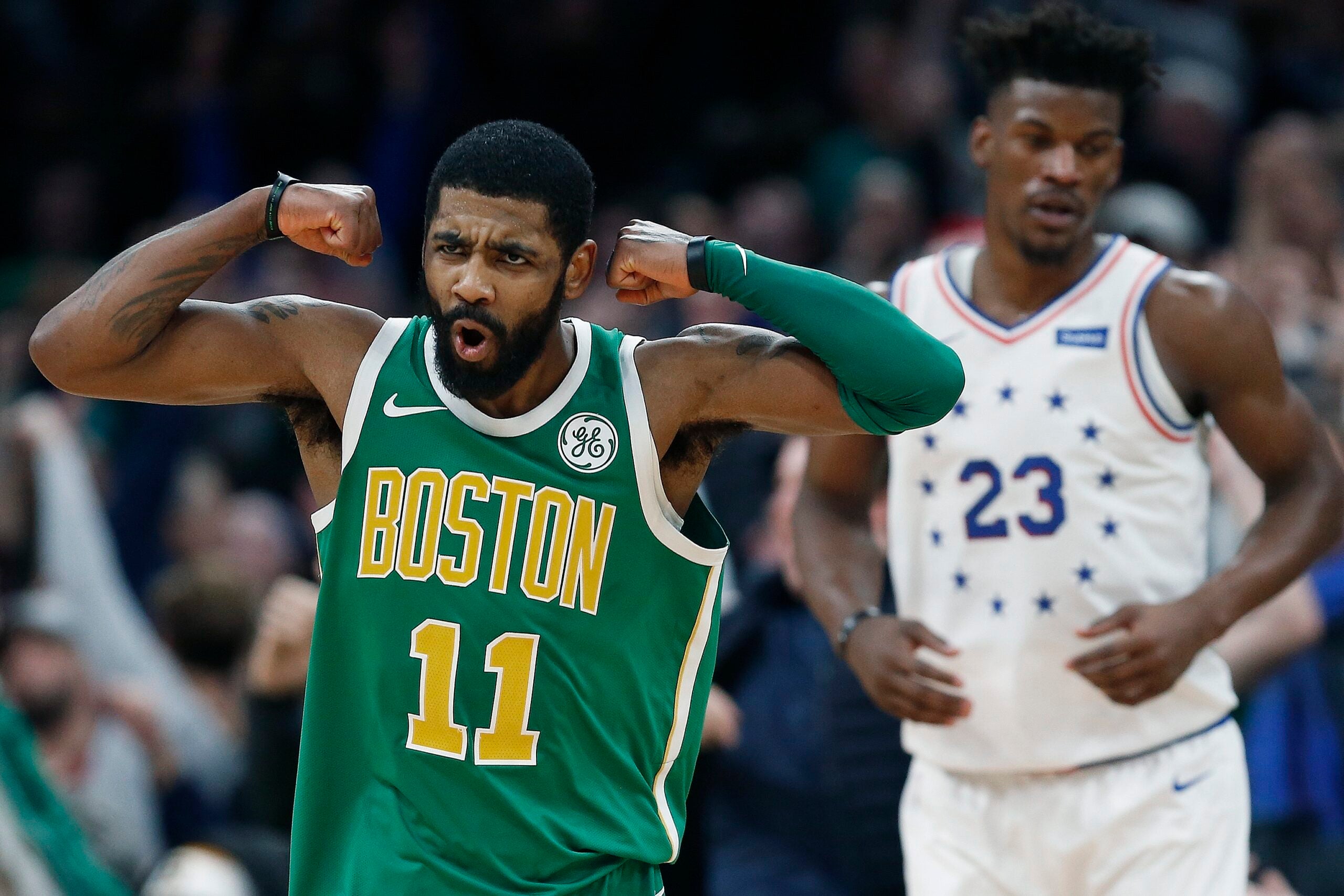 Kyrie Irving scores 40, leads Celtics to 121-114 OT win over Sixers