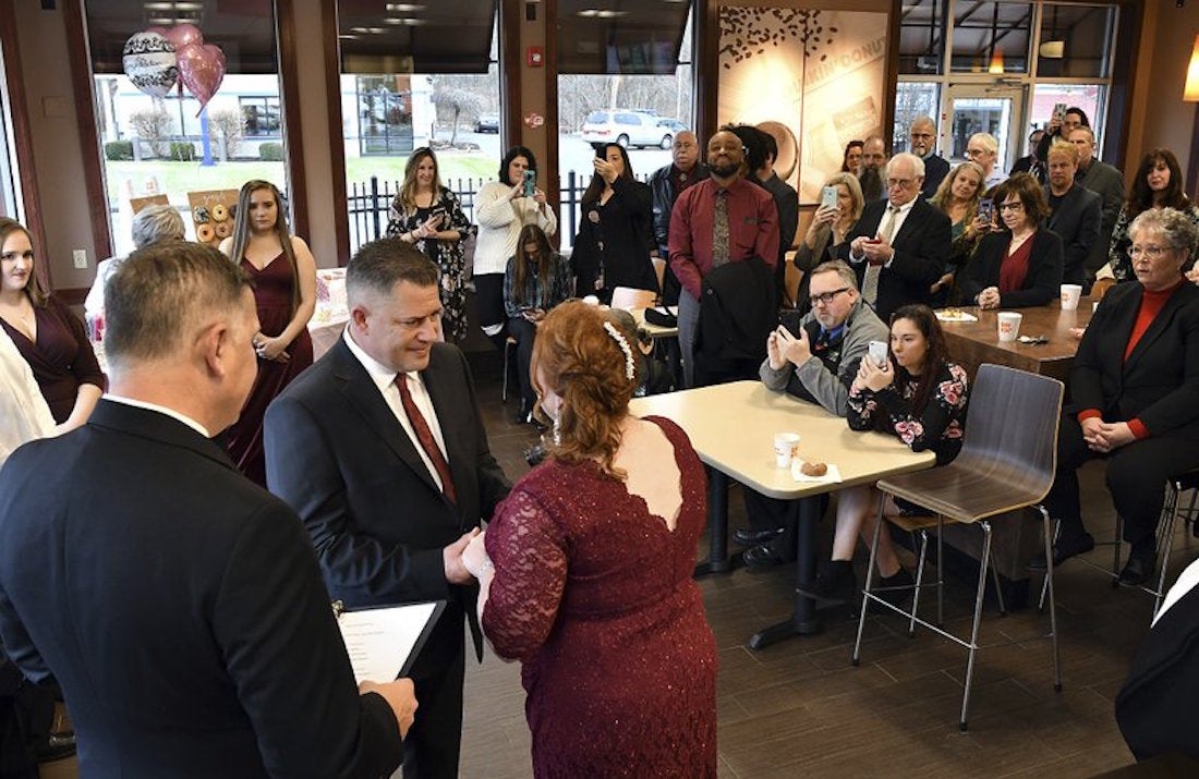 Worcester couple gets married at Dunkin'