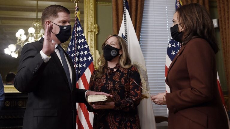 Watch: Marty Walsh sworn in as labor secretary by Vice President Harris