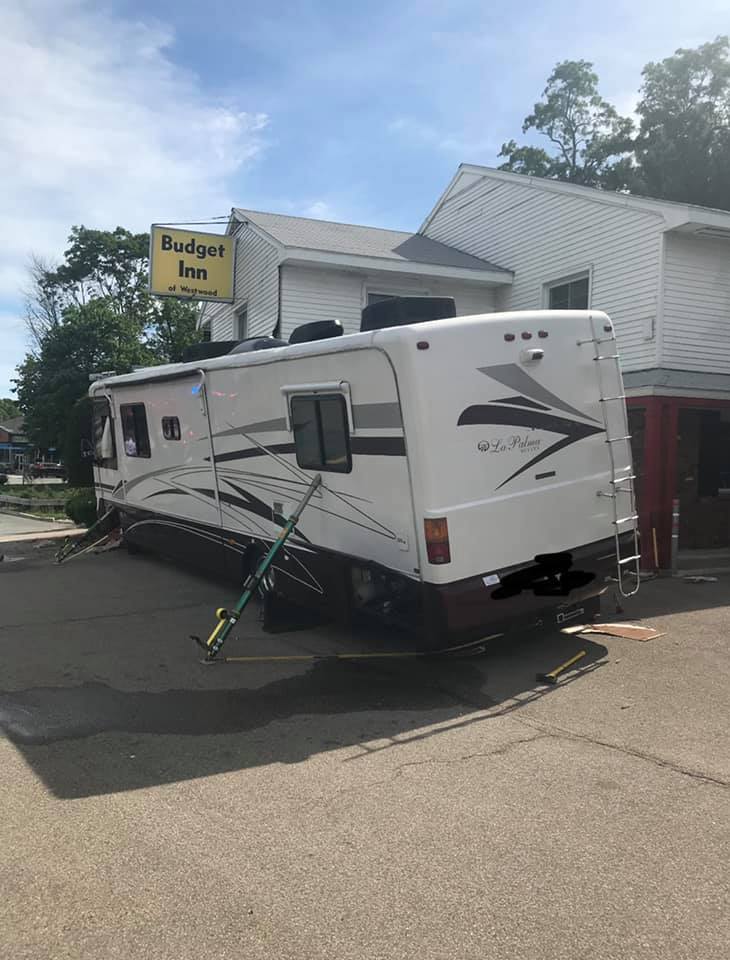 One hospitalized after RV crashes into Westwood hotel