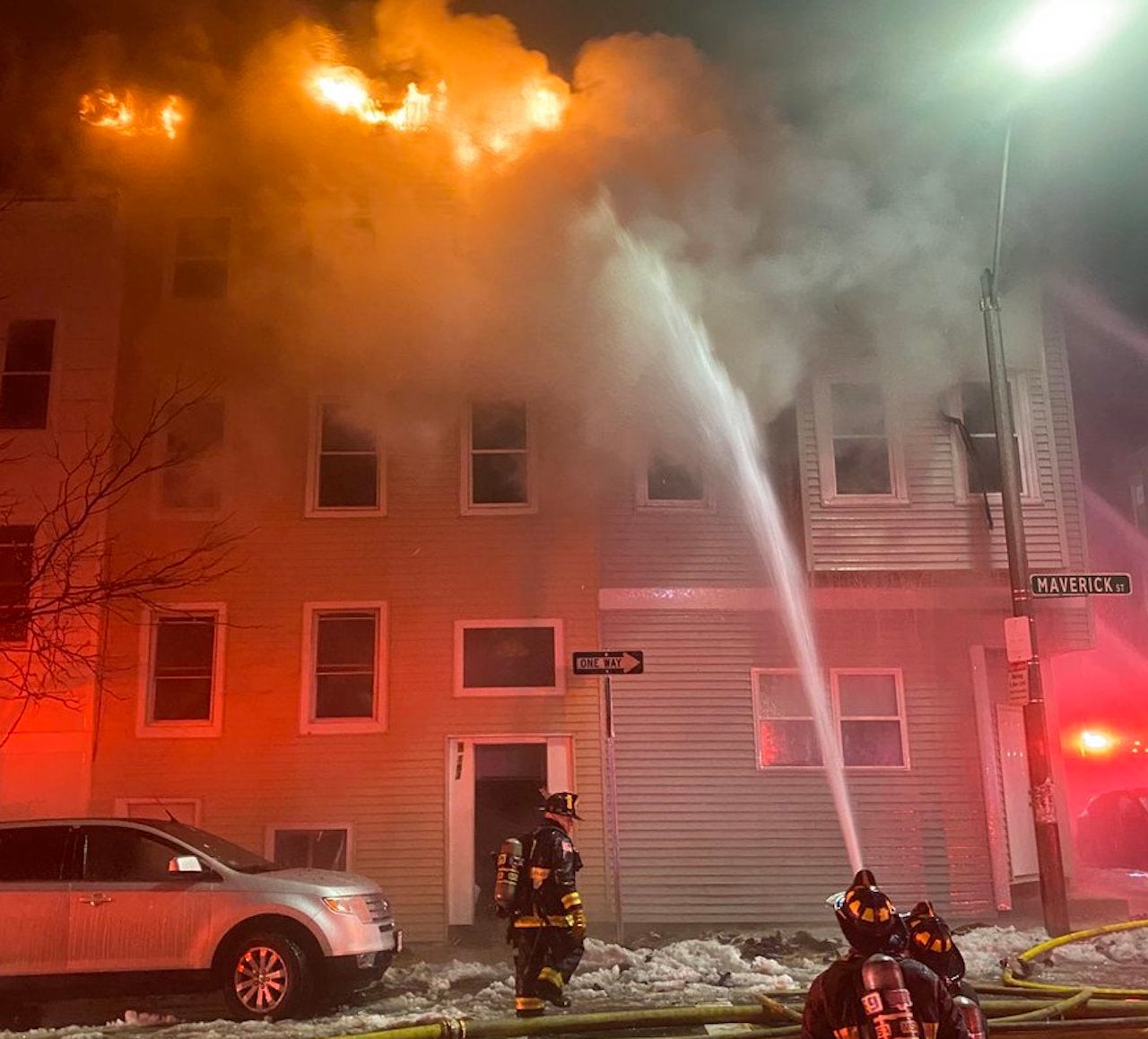 Over 100 firefighters battle Maverick Square fire