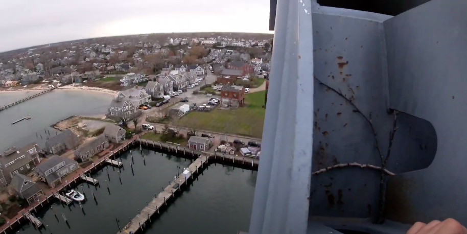 Someone posted a video of themself climbing a crane on Nantucket
