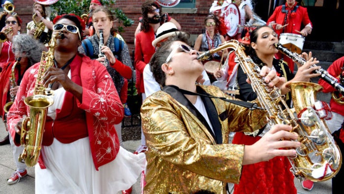 Listen to live street music at Somerville’s HONK! Festival