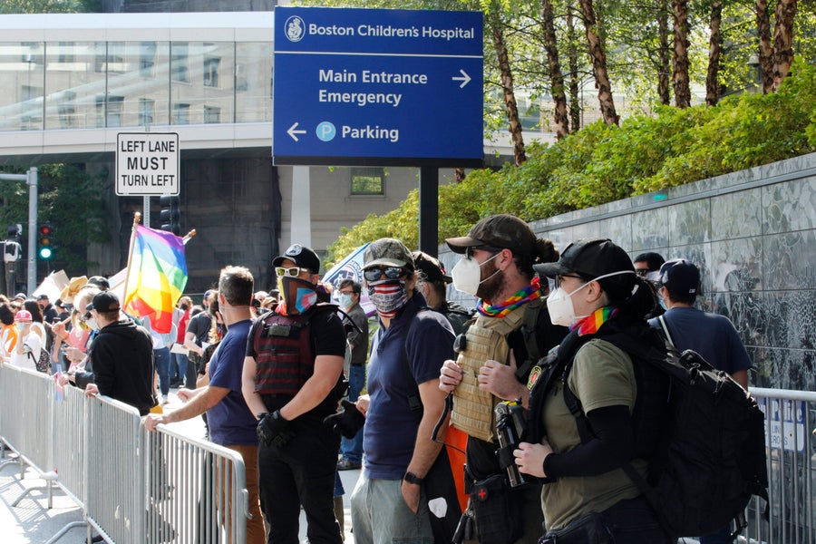 Fewer than 10 anti-trans protesters met by 100s of counter-protesters ...