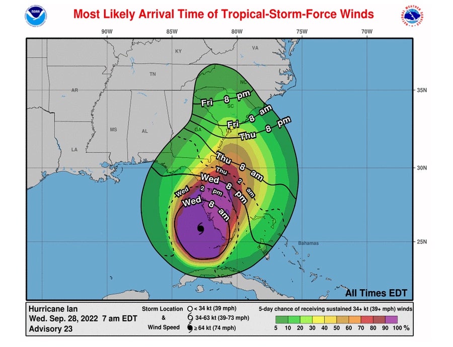 4 maps tracking Hurricane Ian's path, timing, and strength