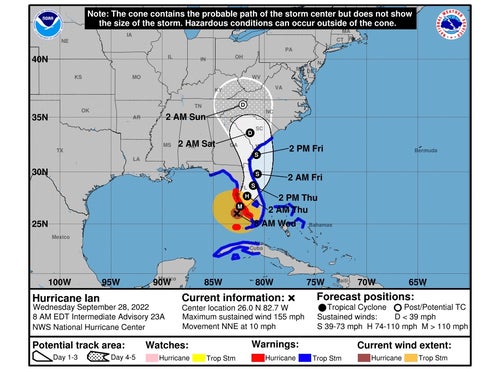 4 maps tracking Hurricane Ian's path, timing, and strength