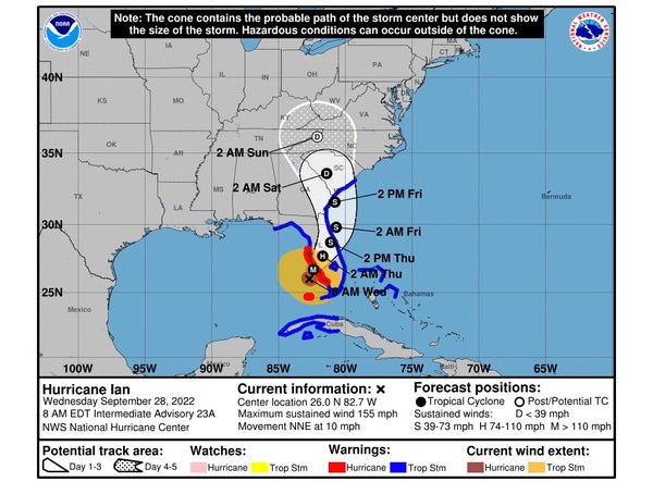 4 maps tracking Hurricane Ian's path, timing, and strength