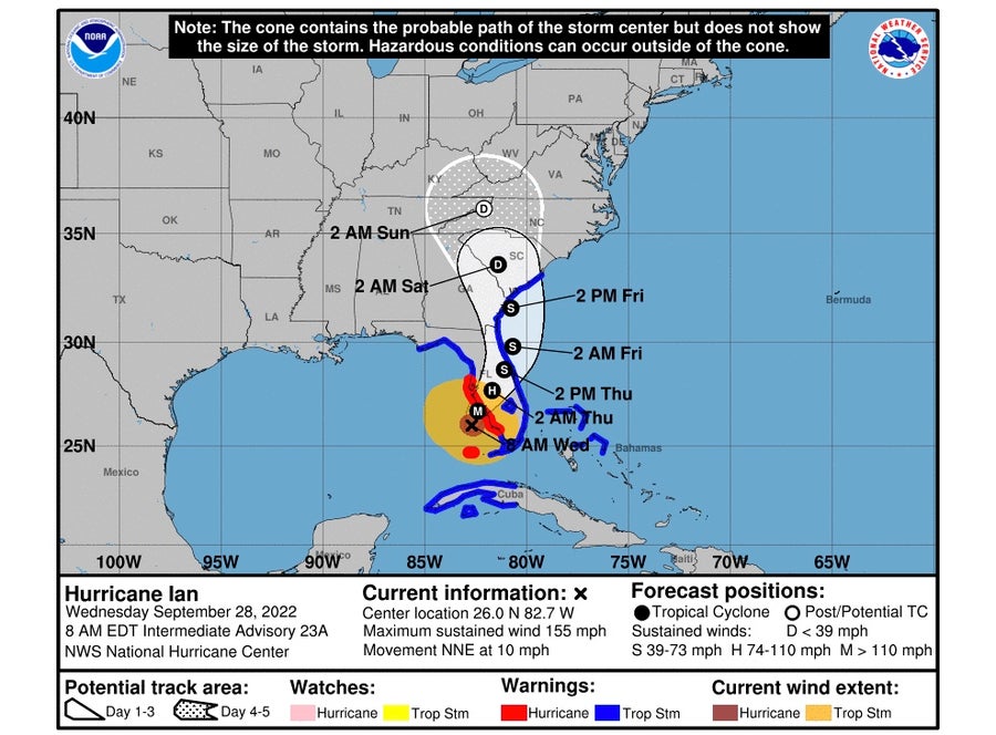 4 maps tracking Hurricane Ian's path, timing, and strength