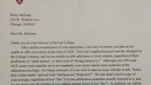 Author of fake Harvard rejection letter gets rejected from Harvard for real