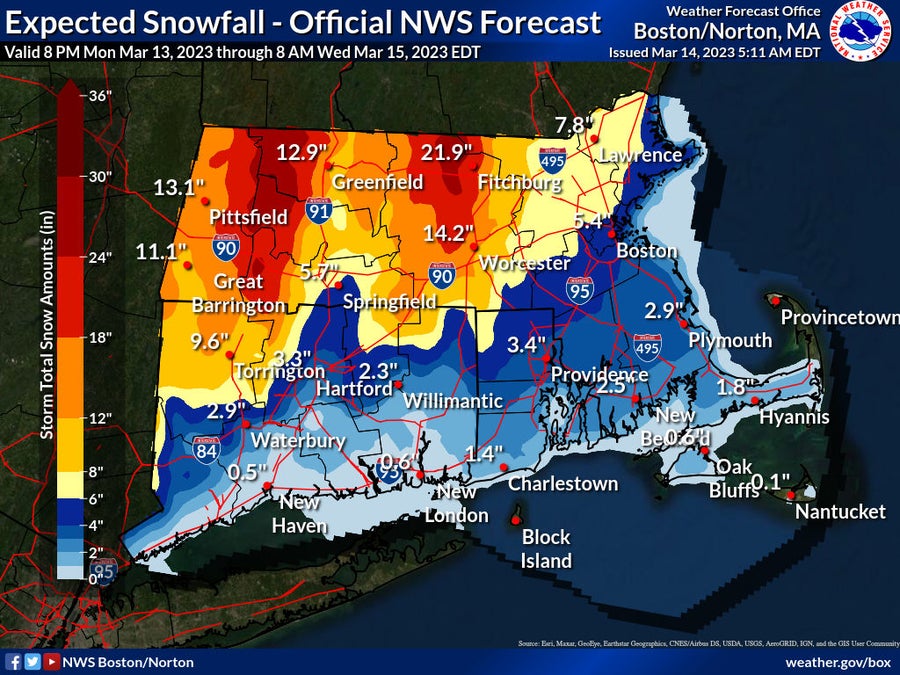 Highest, lowest, expected: 3 snowfall accumulation predictions for Mass.