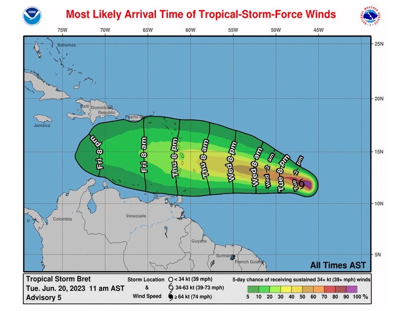 Tropical Storm Bret map: Path, timing, and wind speeds