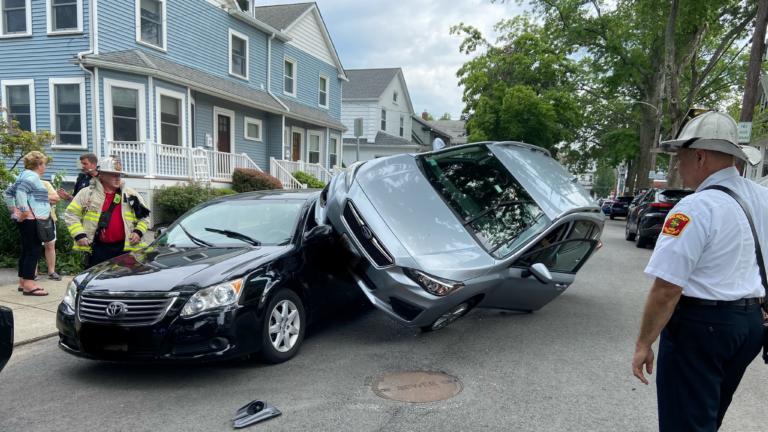 Belmont firefighters respond to car crash and fire on same street