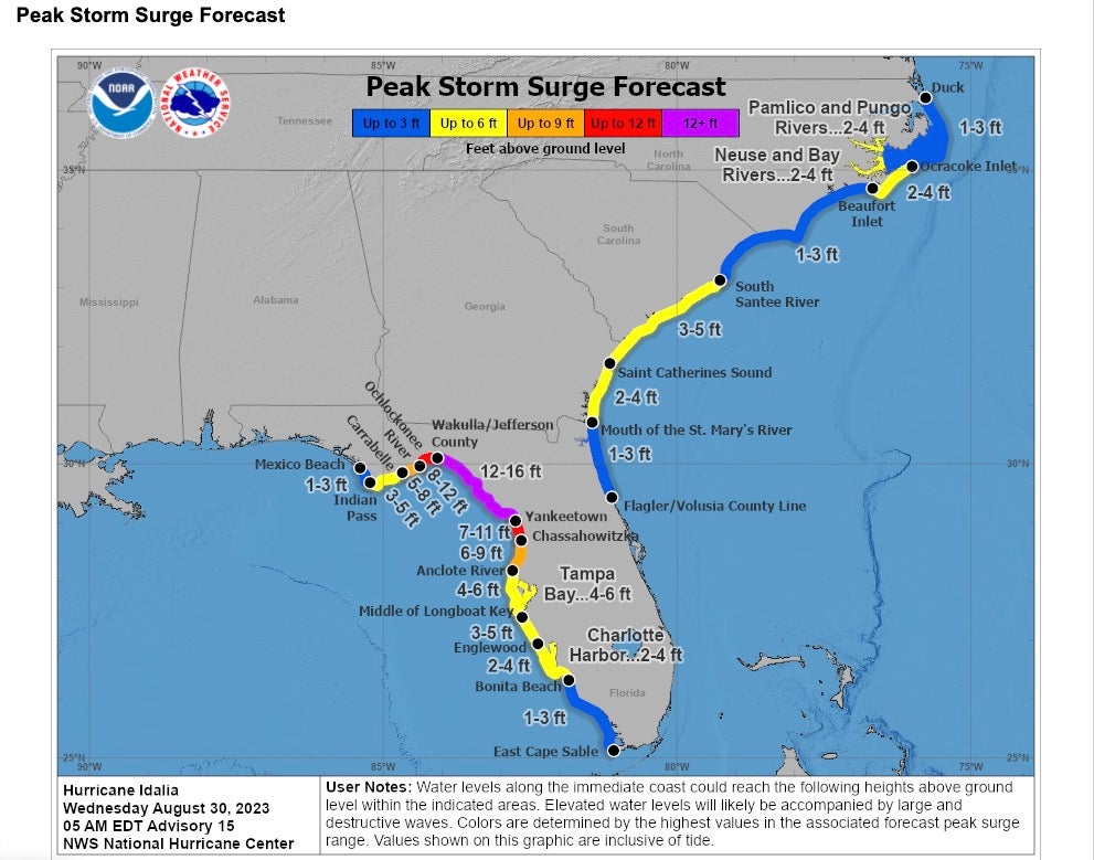 Hurricane Idalia maps: Path, timing, wind speeds, storm surge