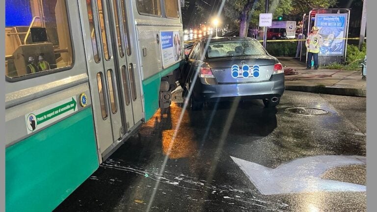 Minor injuries reported after car hits Green Line trolley in Brookline