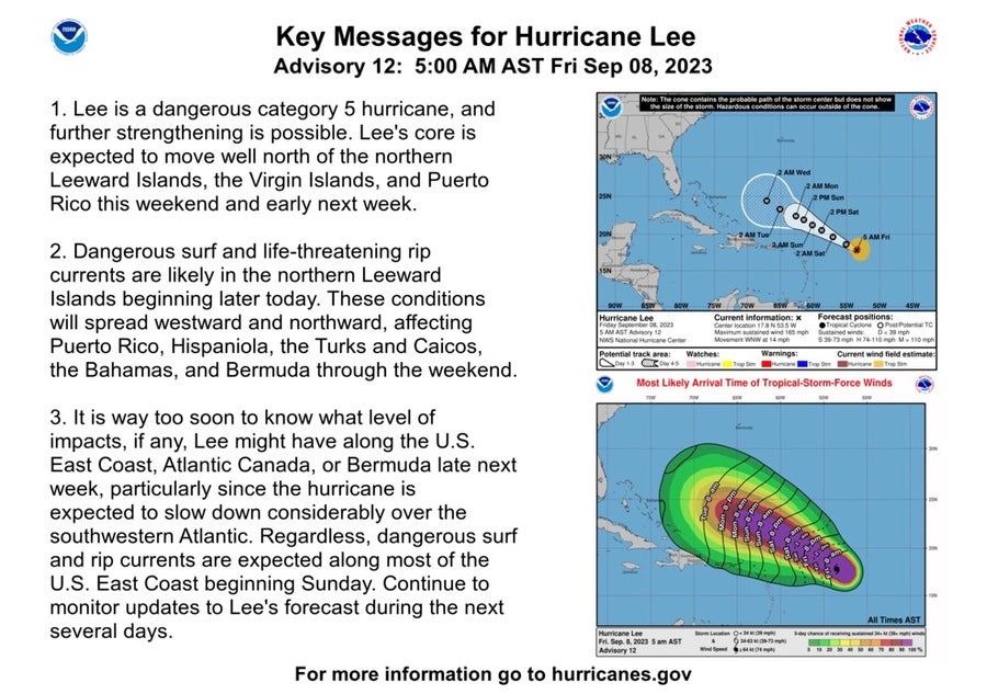 Hurricane Lee maps: Path, timing, and wind speeds