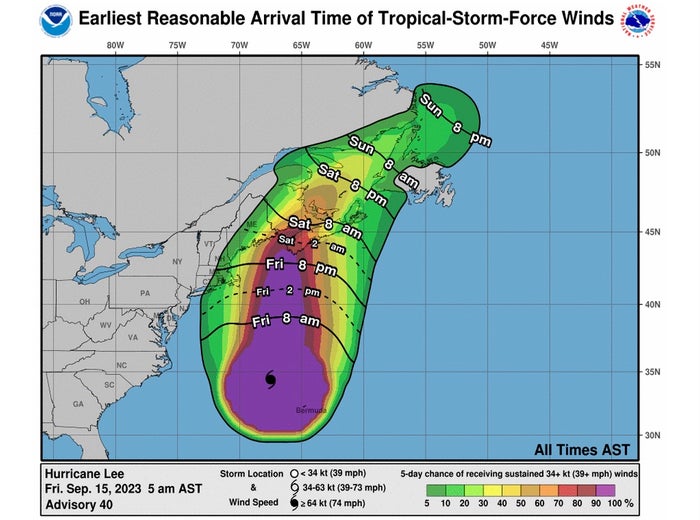 Hurricane Lee maps: Path, timing, wind speeds, storm surge, rain