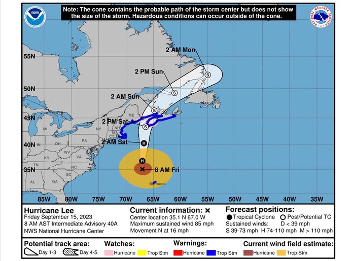 Hurricane Lee maps: Path, timing, wind speeds, storm surge, rain