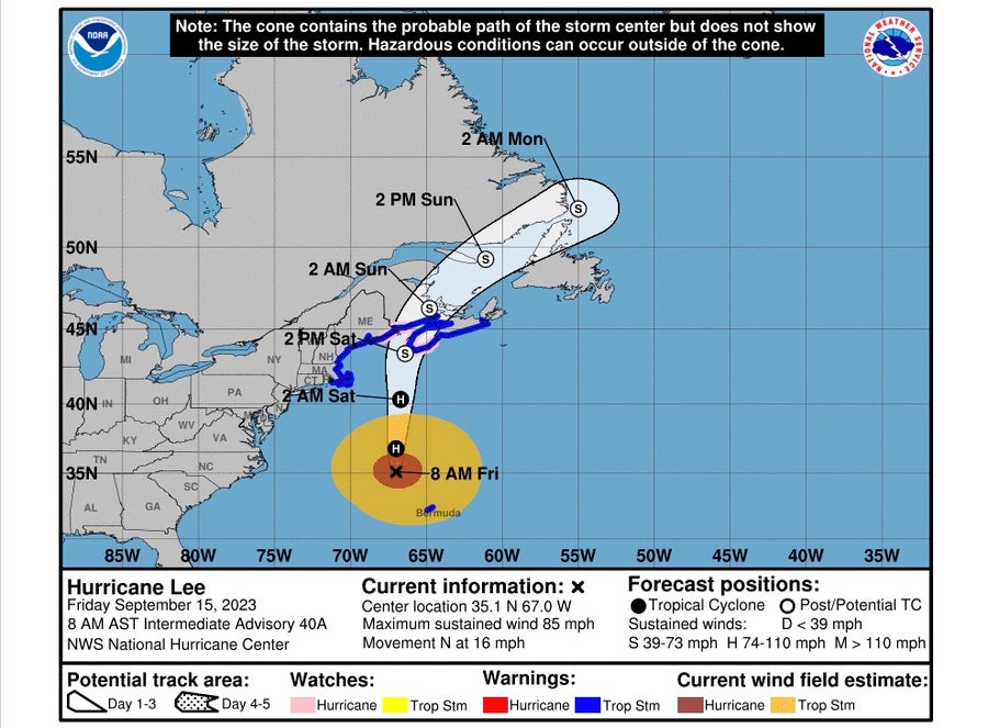Hurricane Lee maps: Path, timing, wind speeds, storm surge, rain