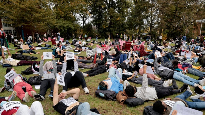Clip of confrontation at pro-Palestinian 'die-in' at Harvard goes viral