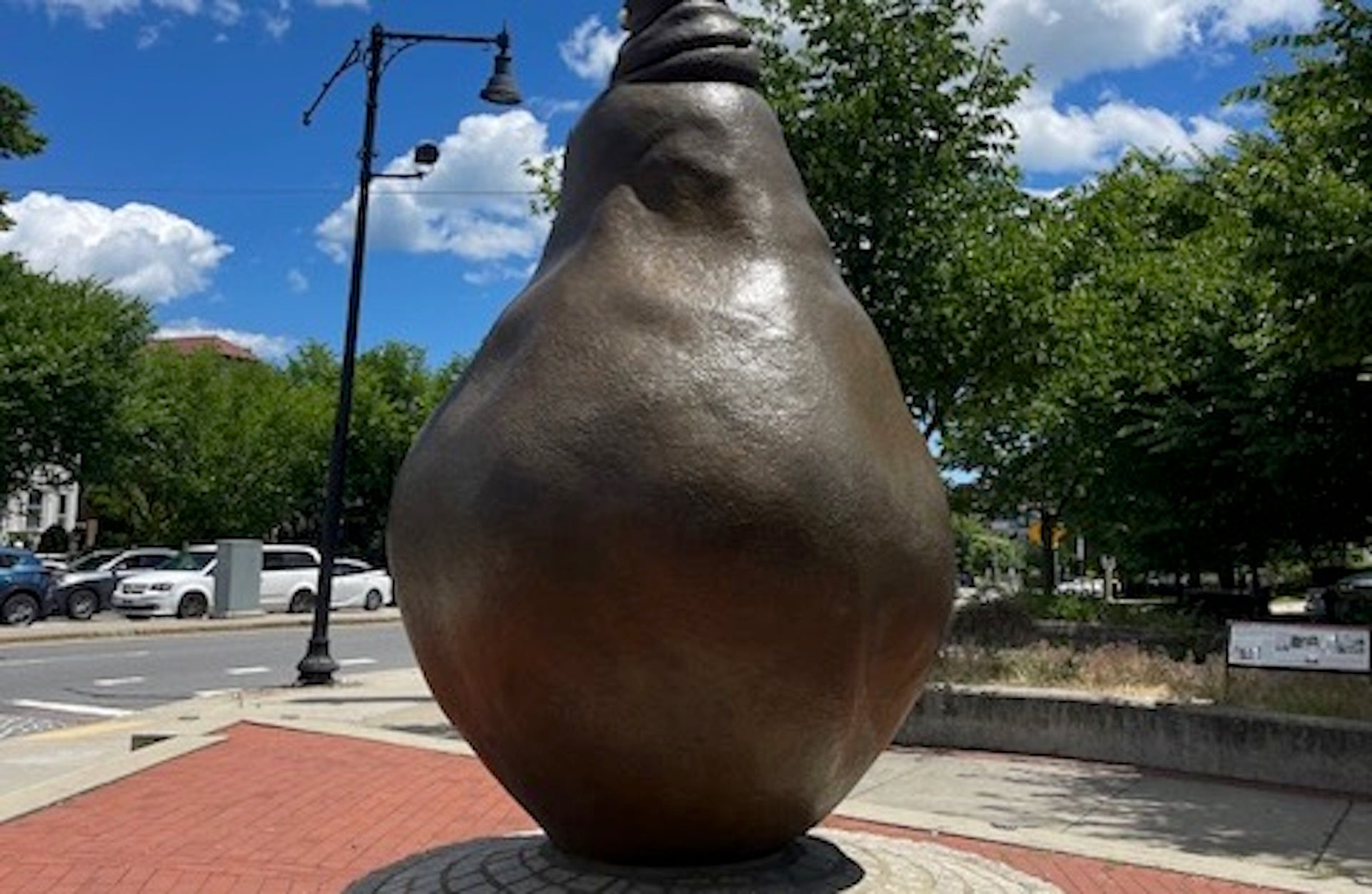 What is a 12-foot pear statue doing in Dorchester?