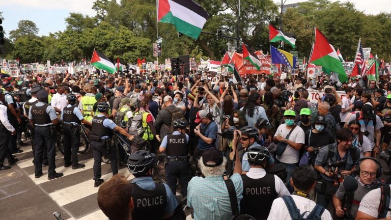 Protesters rally outside of DNC in Chicago
