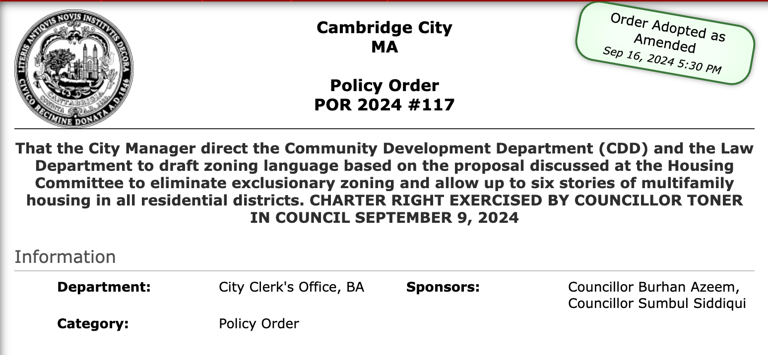 Cambridge goes a step further to ending exclusionary zoning
