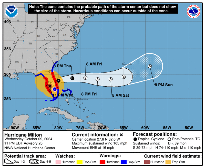 Hurricane Milton maps: Path, timing, wind speeds, storm surge