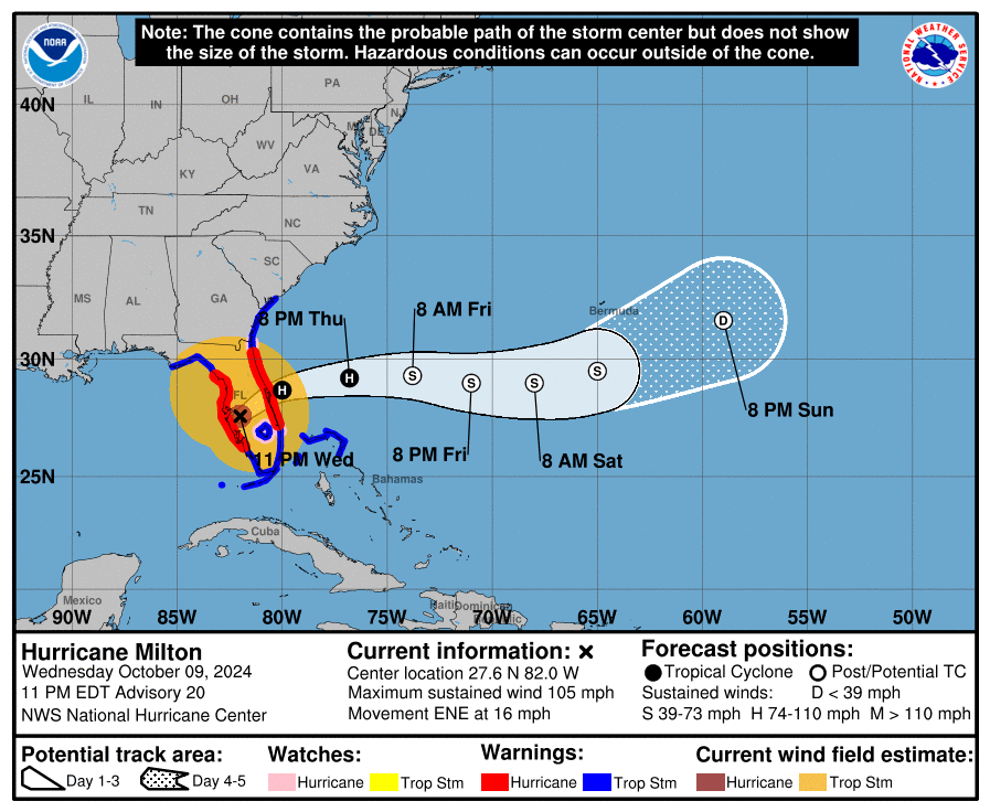 Hurricane Milton maps: Path, timing, wind speeds, storm surge