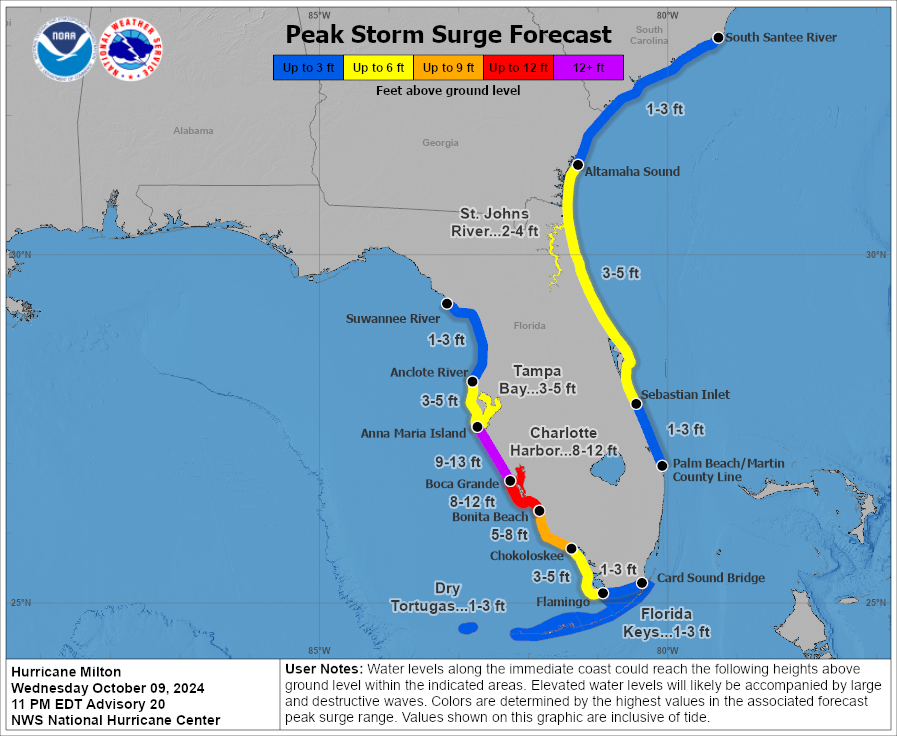 Hurricane Milton maps: Path, timing, wind speeds, storm surge