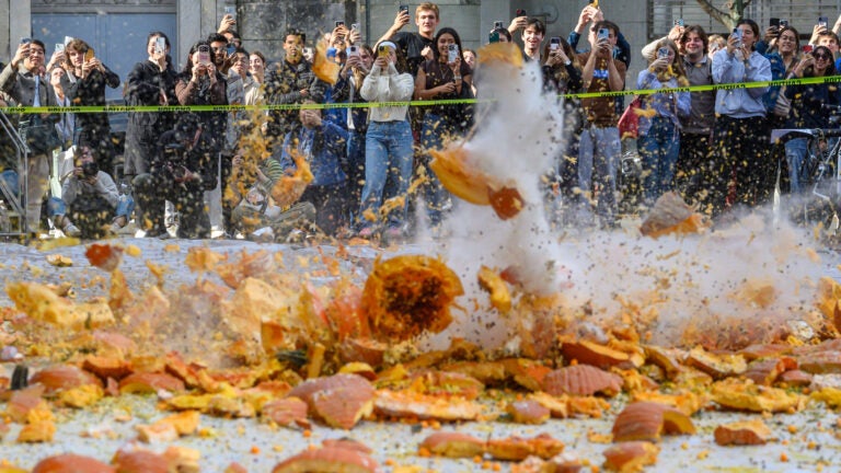 Watch: Boston University's pumpkin drop reaches new heights