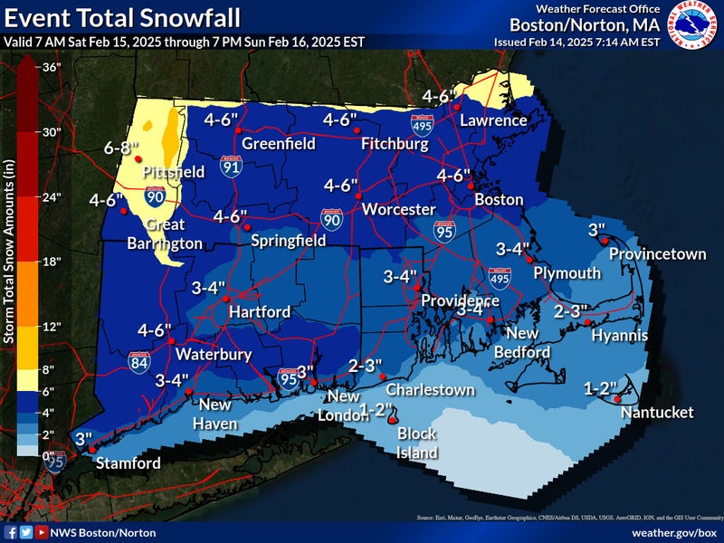 Snow maps: Predicting totals for Mass. for Feb. 15-16, 2025