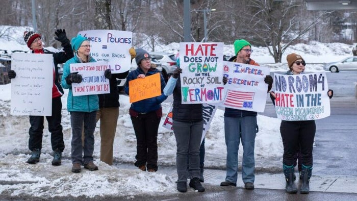 Crowds protest near JD Vance's Vermont ski resort vacation