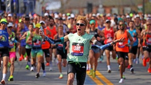 Influencer films himself 'winning the start' of Boston Marathon